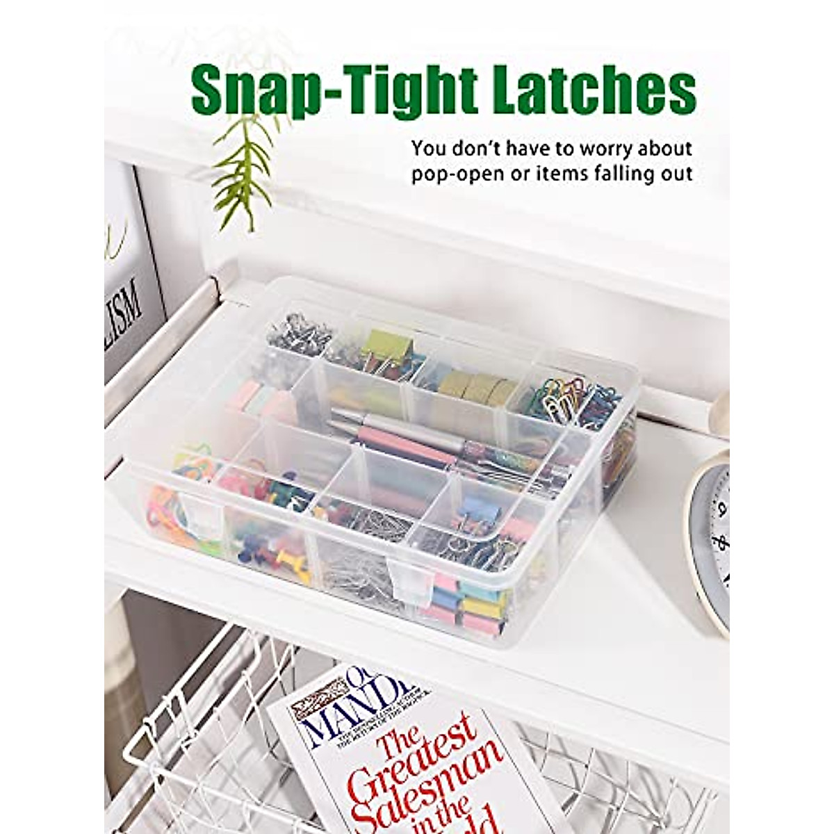 iBune 12 Grids Plastic Compartment Container, Bead Storage Organizer Box Case with Adjustable Removable Dividers for Jewelry Craft Tackles Tools, Size 8.8 x 7.1 x 2.3 in, White