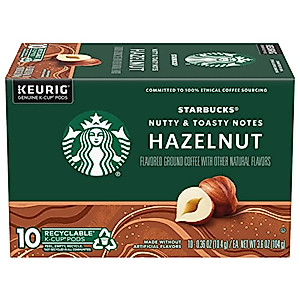 Starbucks Flavored Coffee K-Cup Pods, Hazelnut Flavored Coffee, Made without Artificial Flavors, Keurig Genuine K-Cup Pods, 10 CT K-Cups/Box (Pack of 2 Boxes)