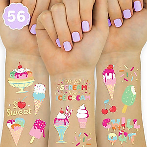 xo, Fetti Ice Cream Birthday Party Temporary Tattoos for Kids - 56 Glitter Styles | Dessert, Sweet Baby Shower Party Supplies, Arts and Crafts