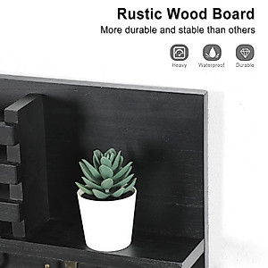 Lwenki Key & Mail Holder for Wall - Rustic Natural Paulownia Wood, 4 Double-Hook Hangers - Wall Mounted Organizer for Decor, Bags, Accessories - Hardware & Manual Included (Black)