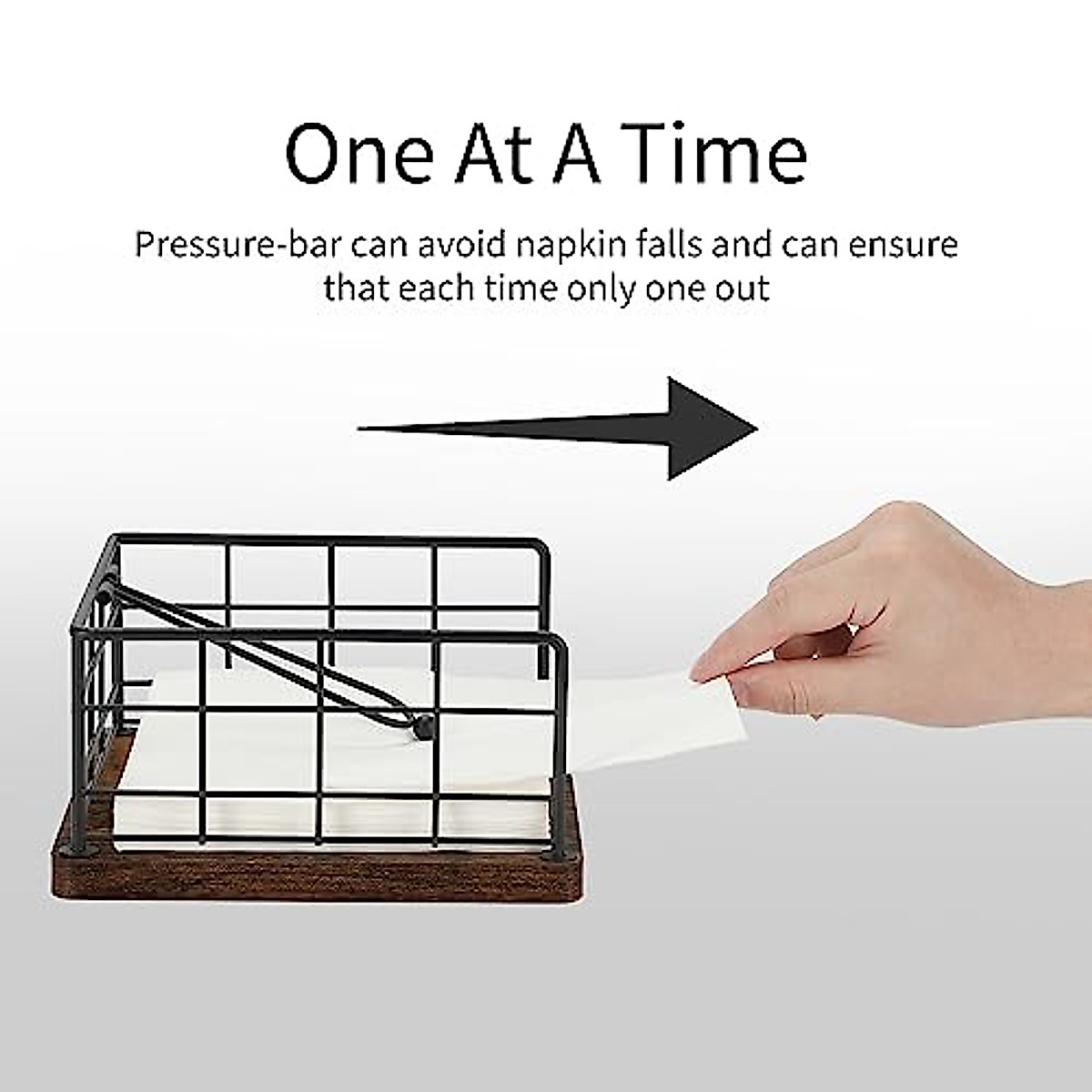 YINMIT Flat Napkin Holder for Table, Rustic Paper Napkin Organizer for Cafe with Weighted Arm, Wooden Tissue Paper Dispenser for Kitchen Countertop, Dining Table, Picnic Table, Indoor and Outdoor Use