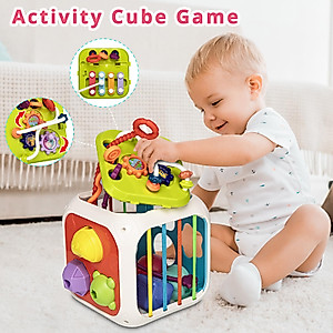 Aprilwolf Montessori Toys for Toddlers 1 Years, 7-in-1 Activity Cube, Shape Sorter Toy| Baby Developmental Learning Toys| One Year Old First Birthday Gifts