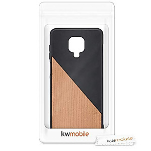 kwmobile Case Compatible with Xiaomi Redmi Note 9S / 9 Pro / 9 Pro Max - Hard Cover with TPU Bumper and PU Leather/Wood Design - Two-Tone Wood Black/Brown