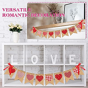 Valentine's Day Banners Valentine Burlap Banner Heart Burlap Banner Heart Banner Garland Valentines Day Decorations with Bows for Wedding Anniversary Birthday Party Decorations Supplies