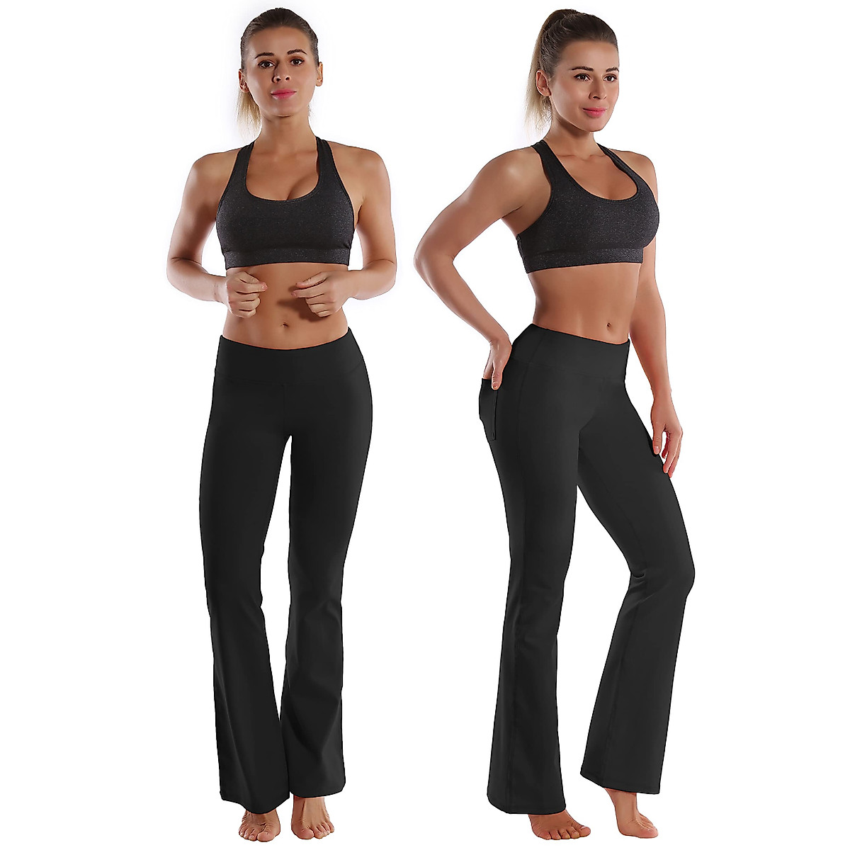 BUBBLELIME 29"/31"/33"/35" 4 Styles Women's Bootcut Yoga Pants Tummy Control - Back Pockets_Black M_29" inseam