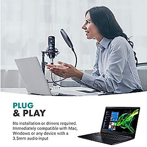 Movo PC-M6 Universal Cardioid Condenser Microphone Bundle with Tabletop Mic Stand, Dual Layer Pop Filter, and Audio Cables - Great Studio Equipment Kit with Perfect Singing Microphone for Recording