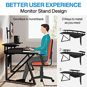 Tribesigns Computer Desk, 70.9" Large Home Office Desk with Monitor Stand, Modern Wing-Shaped Gaming Studio Desk Study Table Workstation for Live, Streamer, Black