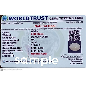 LMDPRAJAPATIS 11.50 Carat Natural Certified White Ethopian Opal Astrological Purpose Loose Gemstone Silver Adjustable Ring for Women and Men