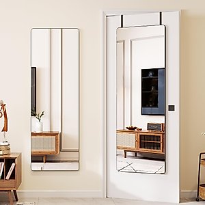 Vlsrka Over The Door Full Length Mirror, Back of Door Hanging Mirror, Black Wall Mount Mirror, Frameless Full Body Mirror for Bedroom, Closet (47" x 14.5”)