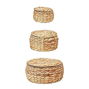 Bloomingville Water Hyacinth Lids, Natural, Set of 3 Basket, 3