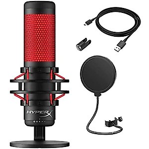 HYPERX Latest Quadcast USB Condenser Microphone Bundled with GalliumPi Popfilter Accessories