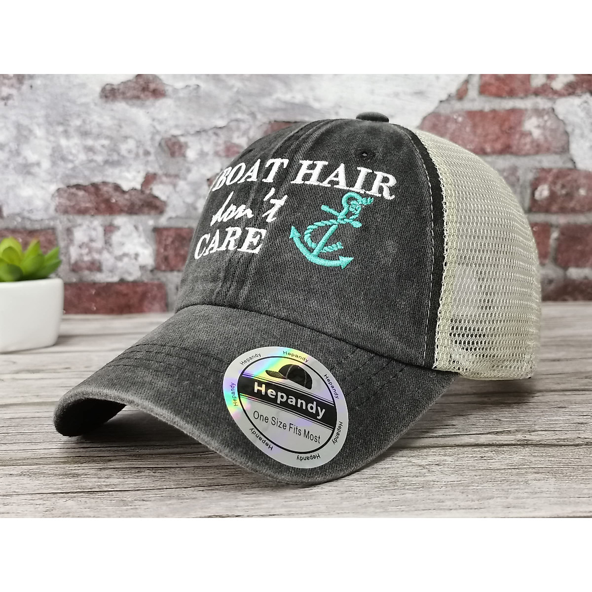 Hepandy Embroidered Boat Hair Don't Care Baseball Cap for Women, Embroidery Trucker Hat, Adjustable Snapback Mesh Dad Hats