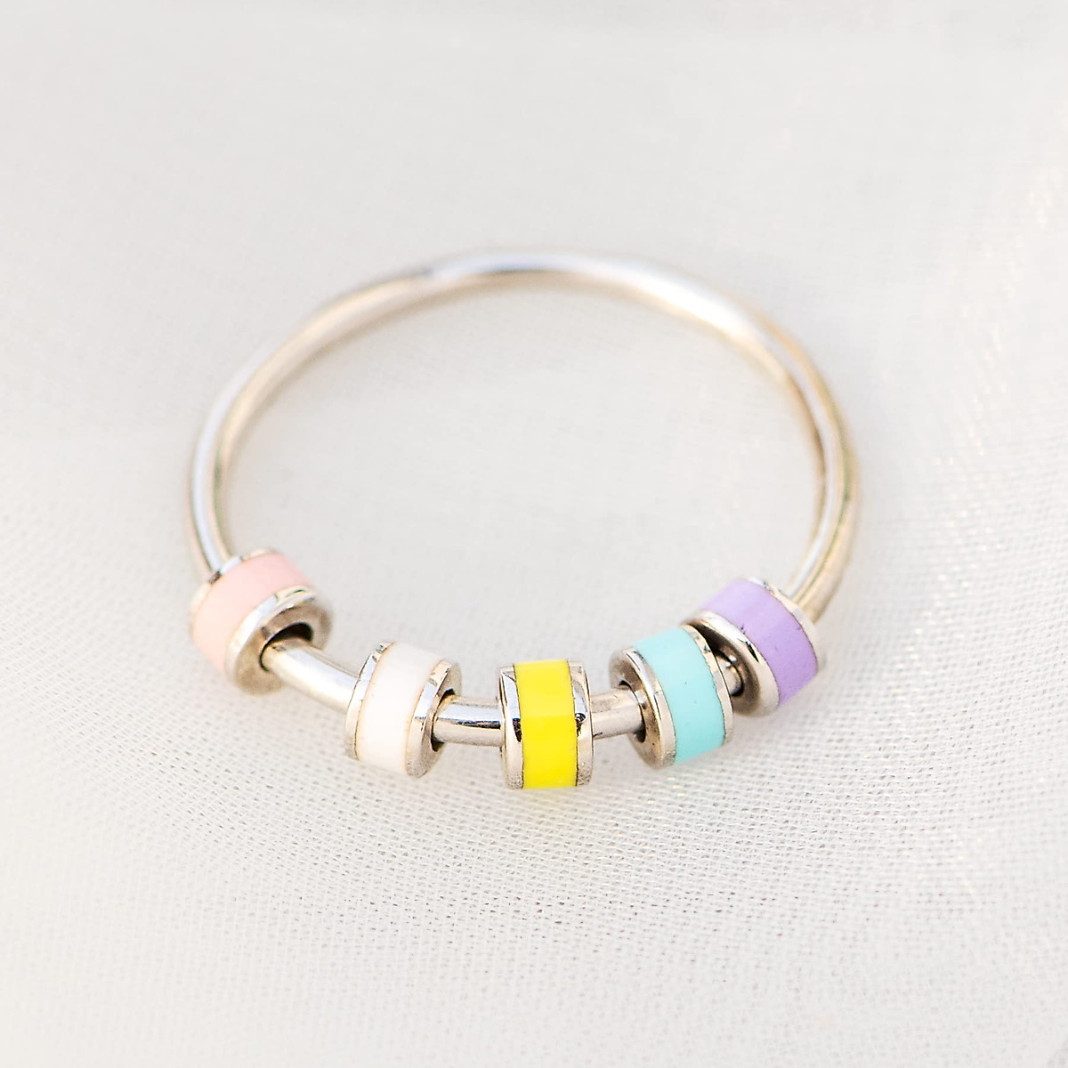 STORYJEWELLERY Fidget Rings for Women, Anxiety Ring for Women, Silver Enamel Fidget Rings, Fidget Rings for Anxiety for Women, Gifts for Women (all Silver Mac 06)