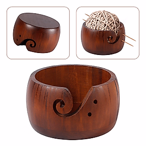6'' Wooden Yarn Bowl Holder, Yarn Bowls for Crochet Knitting Bowl Storage Organizer with Holes and Groove Prevent Slipping Crocheting Accessory for Knitters & Crocheters