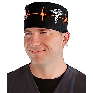 Sparkling EARTH EKG Signal Medical Sign Caduceus Symbol Unisex Classic Surgical Style Scrub Working Cap - 100% Cotton - Made in The USA!