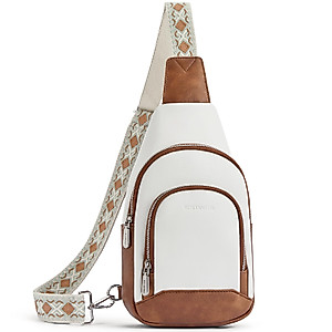 BOSTANTEN Sling Bag for Women Crossbody Purse Crossbody Bag Leather Chest Bag with Adjustable Guitar Strap for Travel, Beige