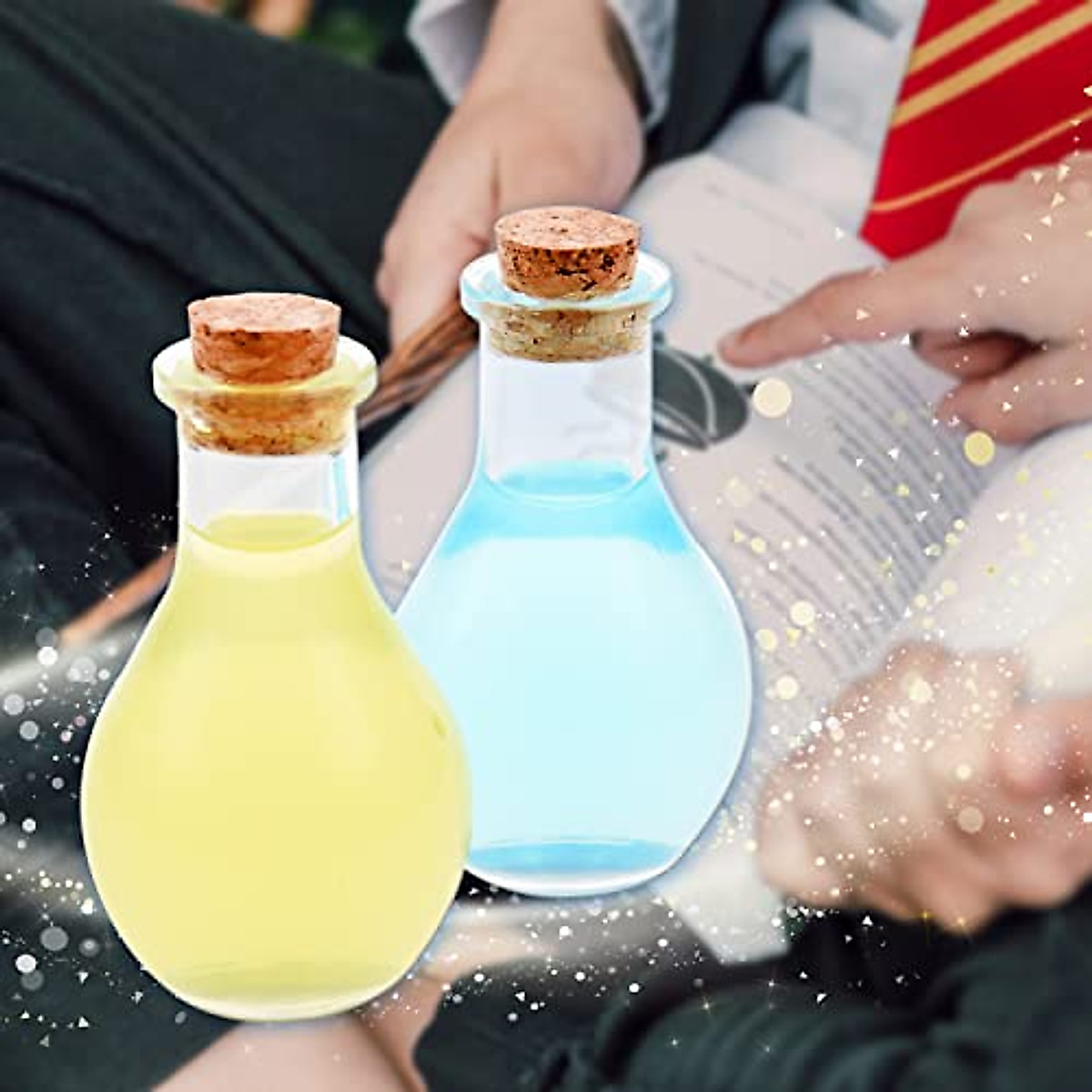 Eco-Fused Small Cosplay Potion Bottle 2x - Clear Spherical Cosplay, Wizard, Witch Costume Accessory - Incl. Cork Stopper, Black Faux Leather Sleeve Holder, Belt Loop