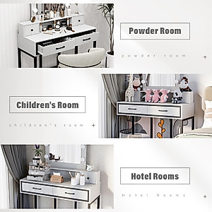 RoyalCraft Vanity with Lights, Makeup Vanity Desk with 3 Color Dimmable Lighted Hollywood Mirror, White Vanity with 4 Drawers, Large Dressing Table for Women Girls