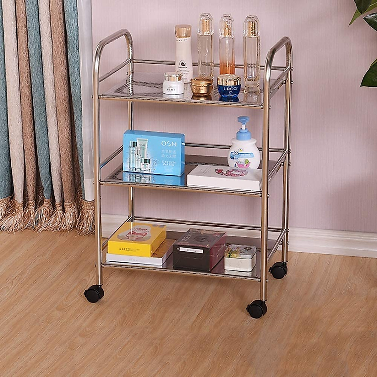 Utility Rolling Cart Kitchen Island Trolley Serving Catering Storage Cart 3 Tier Medical Equipment Rolling Cart, Beauty Salon Trolley with Universal Brake Wheel, Perfect for Hospital/Dental Clinic, 80