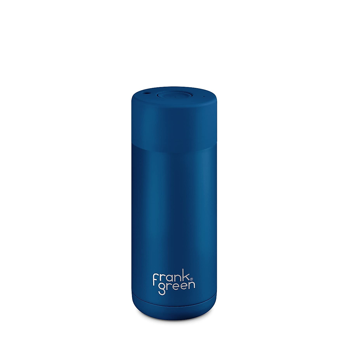 frank green Ceramic Reusable Cup with Push Button Lid, 16oz Capacity (Deep Ocean)