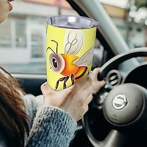 Bee in Flower Tumbler with Lid and Straw 20oz Stainless Steel Car Cup for Hot and Cold Drinks, Double Wall Insulated Travel Coffee Mug Reusable Drink Thermos Cup Birthday Gifts