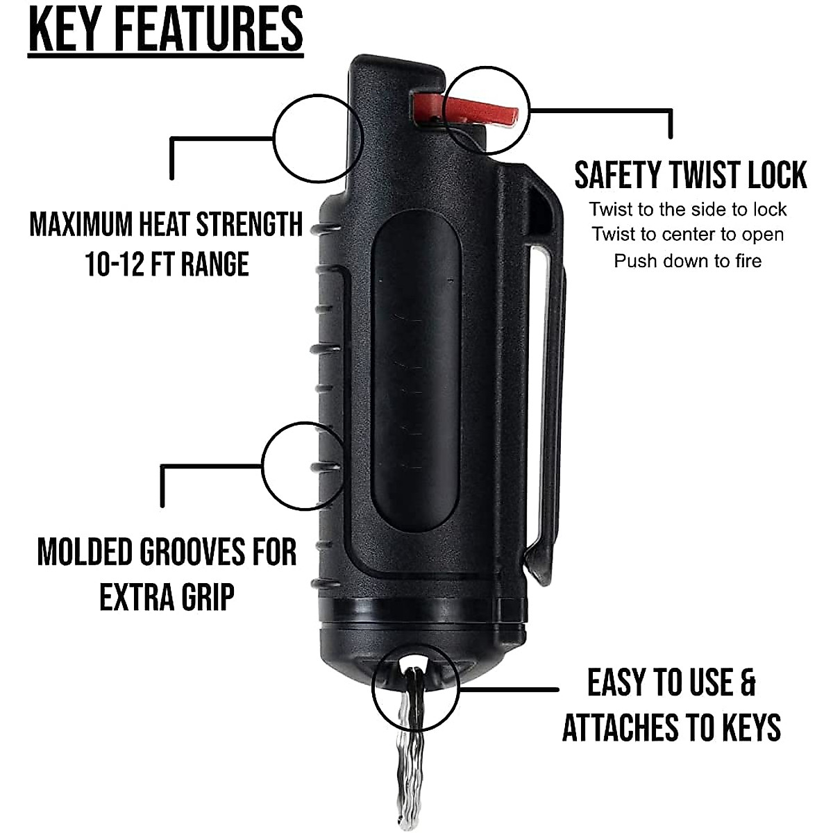 Pepper Spray Keychain Belt Clips- Maximum Heat Strength OC with Dye- Combo Safety Key Chain