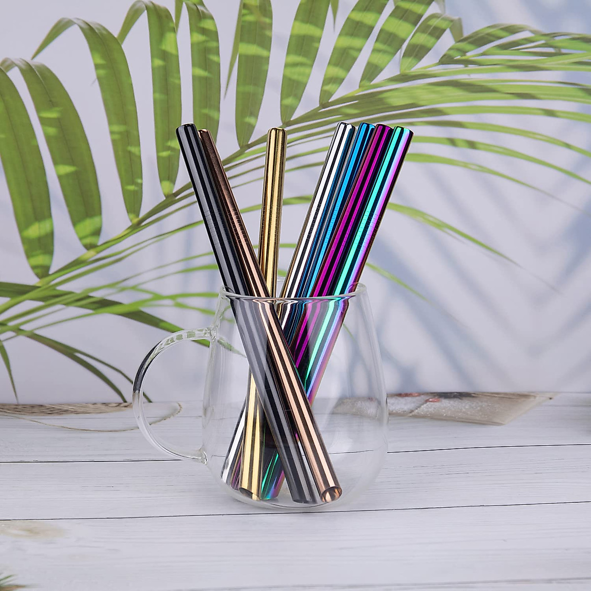 ESSBES Reusable Metal Boba Smoothies Drinking Straws 0.5'' Extra Wide for Bubble Tea Milkshakes Jumbo Drinks 7 PCS