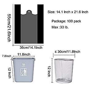 YYaaloa 100 pcs Small Black Trash Bags with Handles 14x22 Super Thick plastic Rubbish Bags,T-shirt bags,Wastebasket Bags for Office, Picnic,Kitchen, Bulk Bags (Black 100 pack)