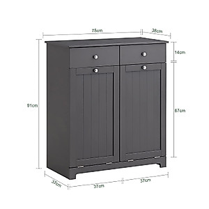 Haotian Bathroom Laundry Hamper Cabinet Double Baskets Double Drawers Laundry Cabinet, Tilt-Out Laundry Hamper, Bathroom Storage Cabinet Unit with Drawer, Grey BZR33-DG