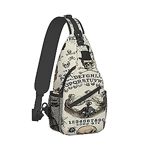 ZHUBAJIE Crossbody Sling Backpack trick or treat Ouija Board Skulls Crossbones Small Chest Bag Day-pack Fanny Pack Cross Body Bag for Hiking Travel