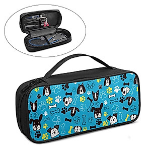 Gomyblomy Cute Stethoscope Case for Nurse Doctors, Dog and Paw Print Stethoscope Holder Stethoscope Carrying Case with Extra Mesh Pocket for Small Accessories