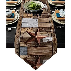 Western Texas Star Cotton Linen Kitchen Table Runner Dresser Scarves Rustic Vintage Style Table Decoration for Dining Room, Farmhouse Kitchen, Holiday Parties (13x70 inch)