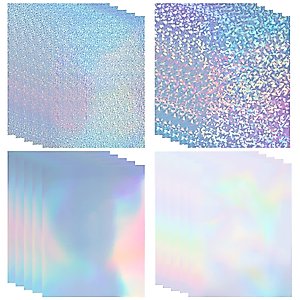 20 Sheets Holographic Sticker Paper for Inkjet & Laser Printer, Printable Vinyl Sticker Paper, Dries Quickly Sticker Paper Waterproof - 8.5x11 inch, Diamond/Rainbow/Dots/Transparent
