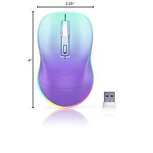 Wireless Mouse, Jiggler Mouse for Laptop - LED Mouse Rechargeable Computer Mice Mouse Mover Undetectable Random Movement with On/Off Button Keeps Computer Awake - Gradient Purple