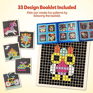 Coogam Wooden Mosaic Puzzle, 370PCS Shape Pattern Blocks with 8 Colors, Pixel Board Game Montessori STEM Toys Gift for Kids Toddlers Boys Girls Ages 4 5 6 7 Years Old