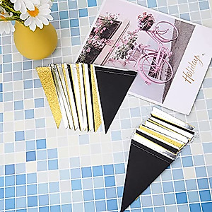Triangle Flag Bunting Banner, MerryNine 3 Pack 30 Feet Vintage Style Pennant Banner for Wedding, Baby Shower, Event & Party Supplies 78pcs Flags (Triangle Flag - Black Silver Gold Glitter)