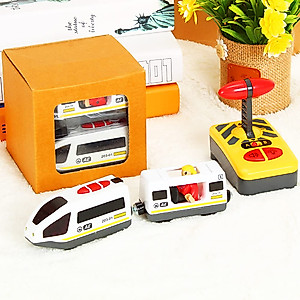 Wooden Train Set Accessories Battery Operated Locomotive Train, Remote Control Train Vehicles for Wood Tracks, Powerful Engine Train Cars Fits All Major Brands of Railway System (Battery Not Included)