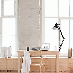 Globe Electric 12641 32" Swing-Arm Clamp-On Lamp, Black Finish, LED Bulb Included, Home Office Accessories, Desk Lamps for Home Office, Home Décor, Desk Lamp, Nightstand, Room Décor, Reading Lamp