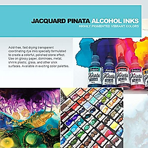 Jacquard Pinata Alcohol Inks 4 Pack Bundle, Blanco, Silver, Rich Gold, Mantilla Black and 10x Pixiss Ink Blending Tools