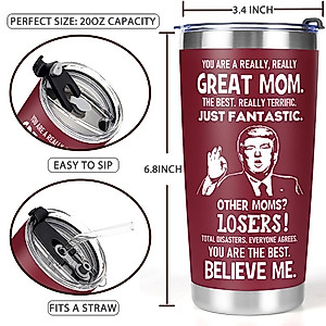 AREOK Gifts for Mom from Daughter Son Kids, Mom Tumbler Cup - Best Mom Christmas Gifts, Great Mom Mother Gifts, Happy Birthday Gifts for Mom, 20 OZ Tumbler for Mom, Deep Red