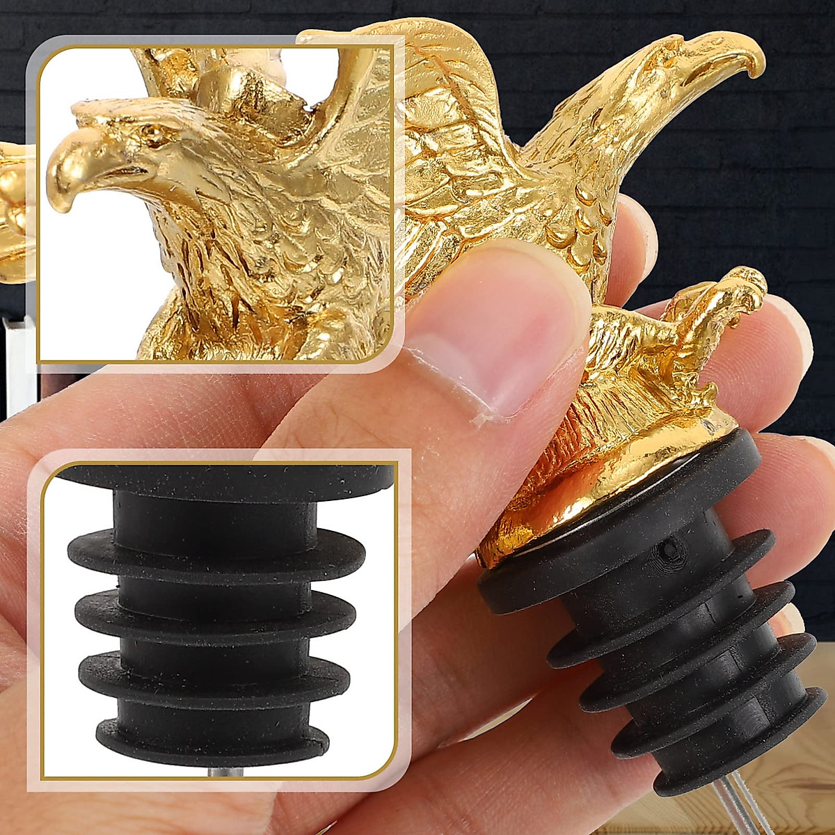 HEMOTON Wine Pourer Wine Aerator Eagle Head Animal Wine Pourer Bottle Decanter Spout Decorative Wine Bottle Stopper Home Bar Accessories (Golden)