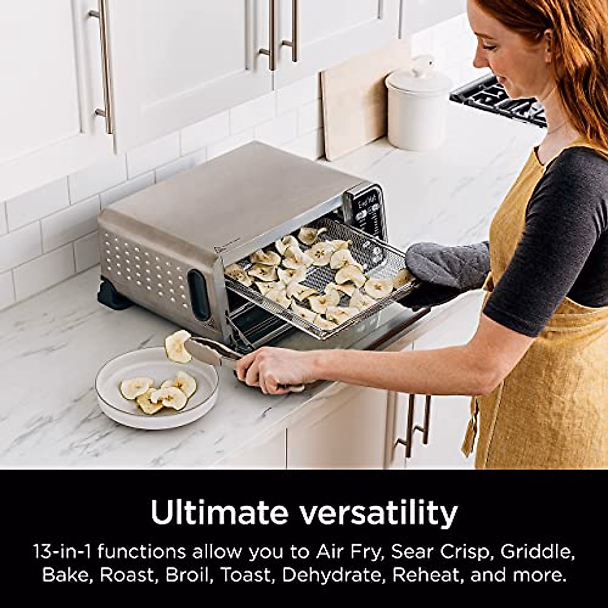 Ninja SP301 Dual Heat Air Fry Countertop 13-in-1 Oven with Extended Height, XL Capacity, Flip Up & Away Capability for Storage Space, Silver (RENEWED)
