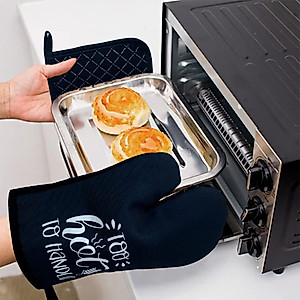 Too Hot to Handlg,Oven Mitts and Pot Holders Sets of 2，Funny Oven Mitt，Silicone Non-Slip Oven Mitts,Cute Housewarming Gift,Perfect for Kitchen,Cooking,Baking,Grilling