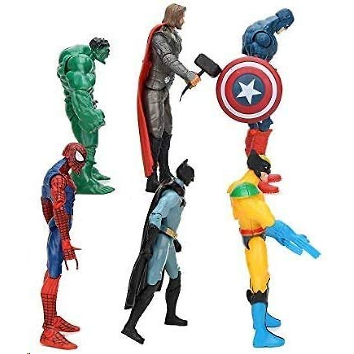 DLRICH Superhero Action Figures/6 PCS Action Figure Set ， Spiderman, Superman, Hulk, Thor, Ironman, Captain America PVC Figures Toys Hero Cake Wholesaler Theme Party Supplies