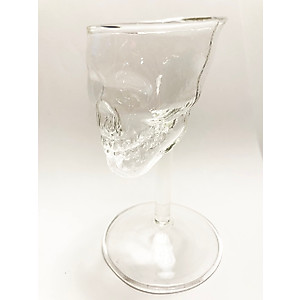 Mazeology Modern Handmade Mouth-blown Crystal Clear Borosilicate Glass SKULL Shaped Set of Two Stemmed Wine or Cocktail Glasses, good for Liquors, After-Dinner Drinks and More!