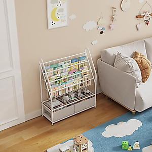 ZQUYAJ Kids Bookshelf and Toy Storage, Book Shelf for Kids Rooms, Bookshelf for Kids with Toy Storage Organizer, Montessori Bookshelf for Playroom Bedroom Study Room Children Room KDSJ2305-White