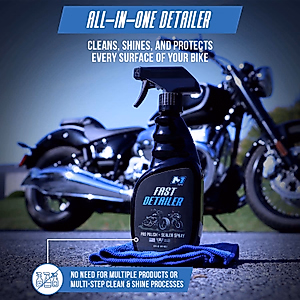 M1 MOTO Fast Detailer Motorcycle Cleaner, Pro Polish Plus Sealer Spray, All-in-One Every Surface Motorcycle Cleaning Kit with Microfiber Cloth, Quick Detailer, 16 FL OZ