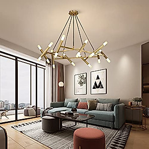 BOKT Mid Century Modern 20-Light Polygonal Chandelier Light Fixture for Kitchen Living Room Foyer Dining Room Ceiling Lamp Includ G4 Warm White Bulbs (Bronze)