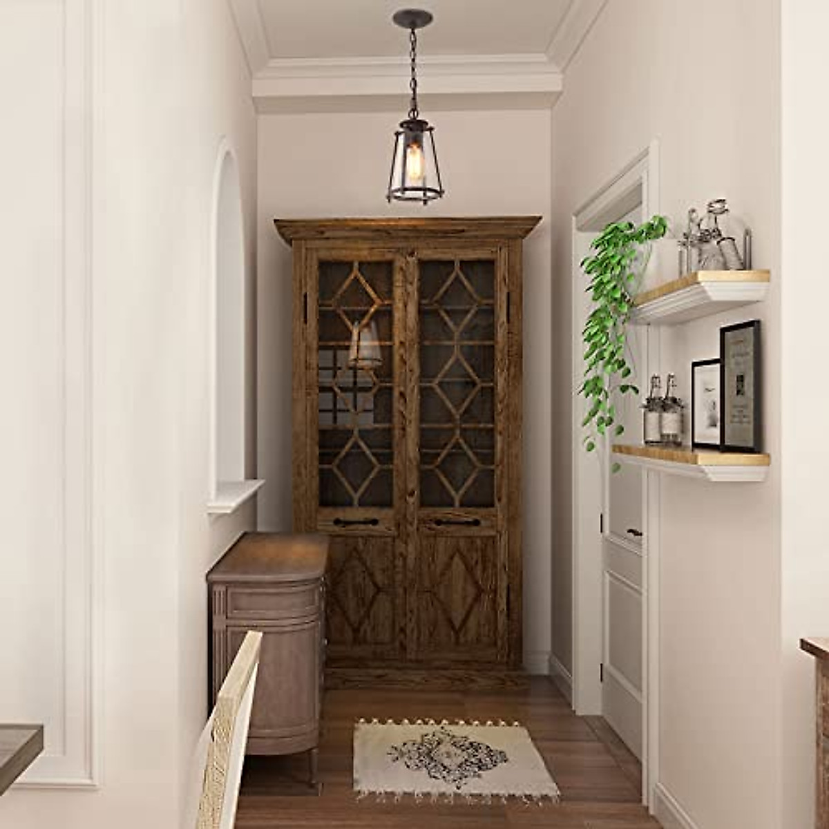 GEPOW Farmhouse Pendant Lighting for Kitchen Island, Rustic Hanging Light Fixture with Seeded Glass Shade for Bedroom, Foyer and Entryway, Bronze