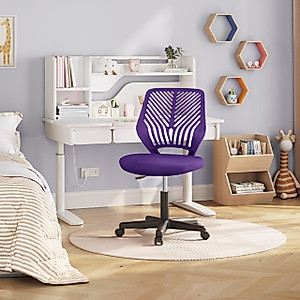 Yaheetech Students Cute Desk Chair Low-Back Armless Study Chair w/Lumbar Support Adjustable Swivel Chair in Home Bedroom School, Purple